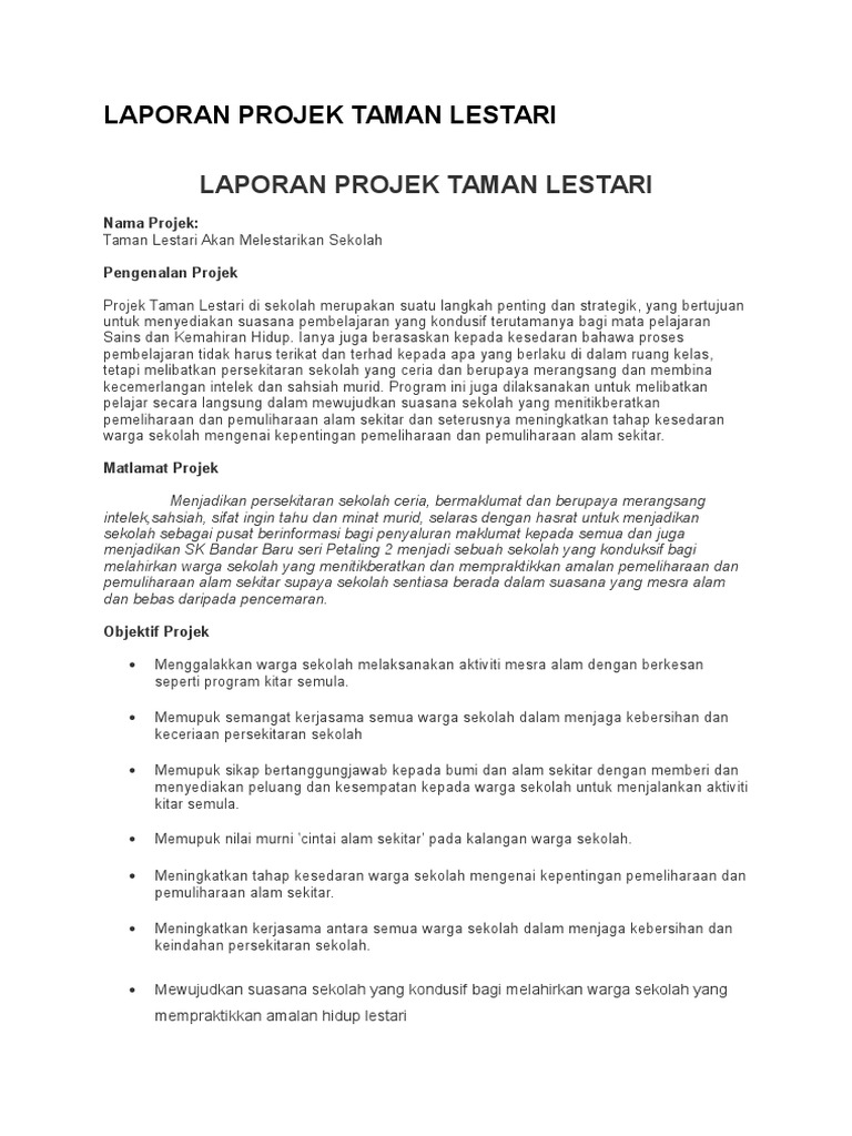 Laporan Projek Taman Lestari | PDF