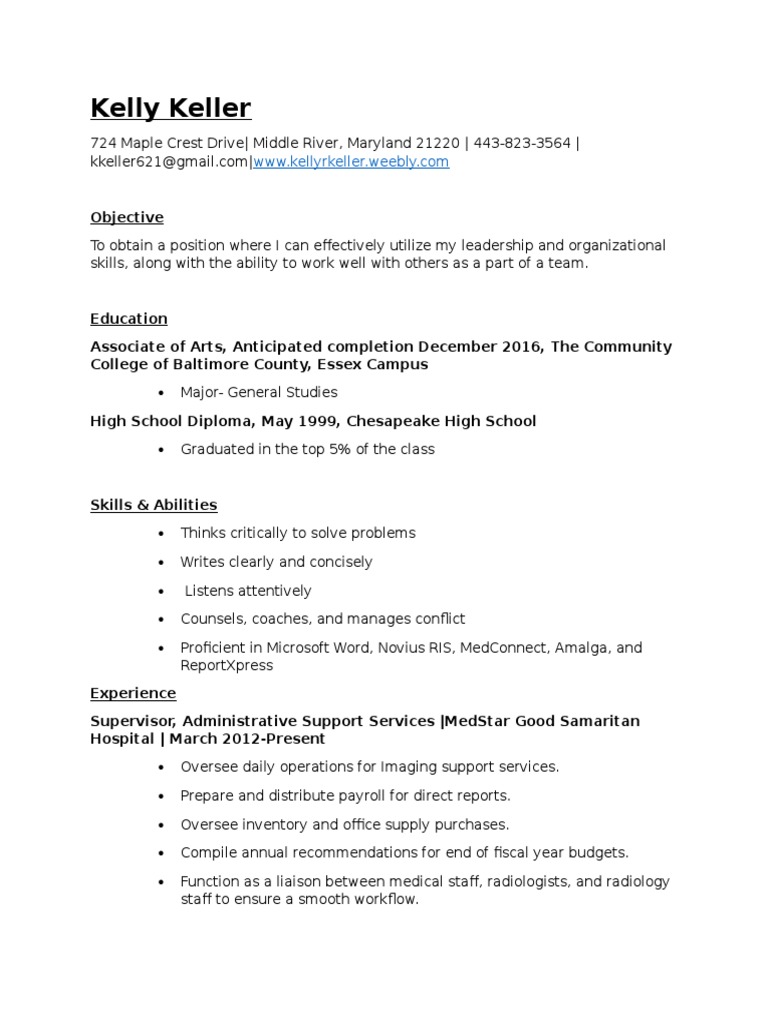 Kelly Keller's Professional Resume | PDF