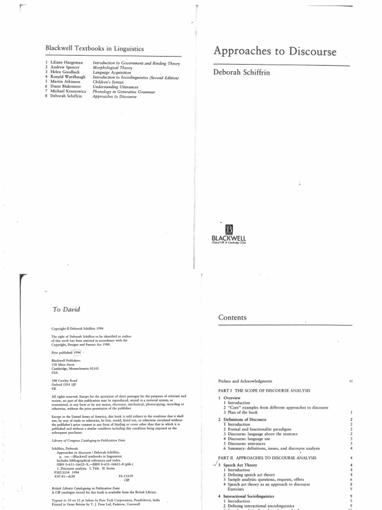 Schiffrin, Deborah - Approaches To Discourse | PDF