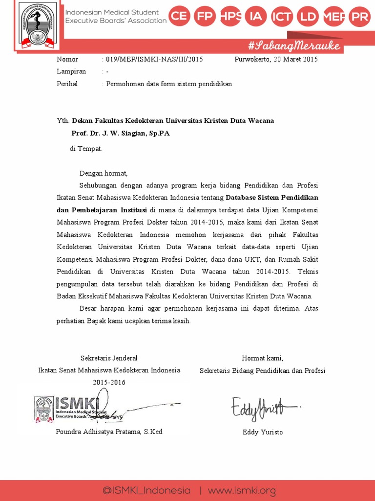 019 - MEP - Surat Permohonan Data Kelulusan UKMPPD UKDW | PDF