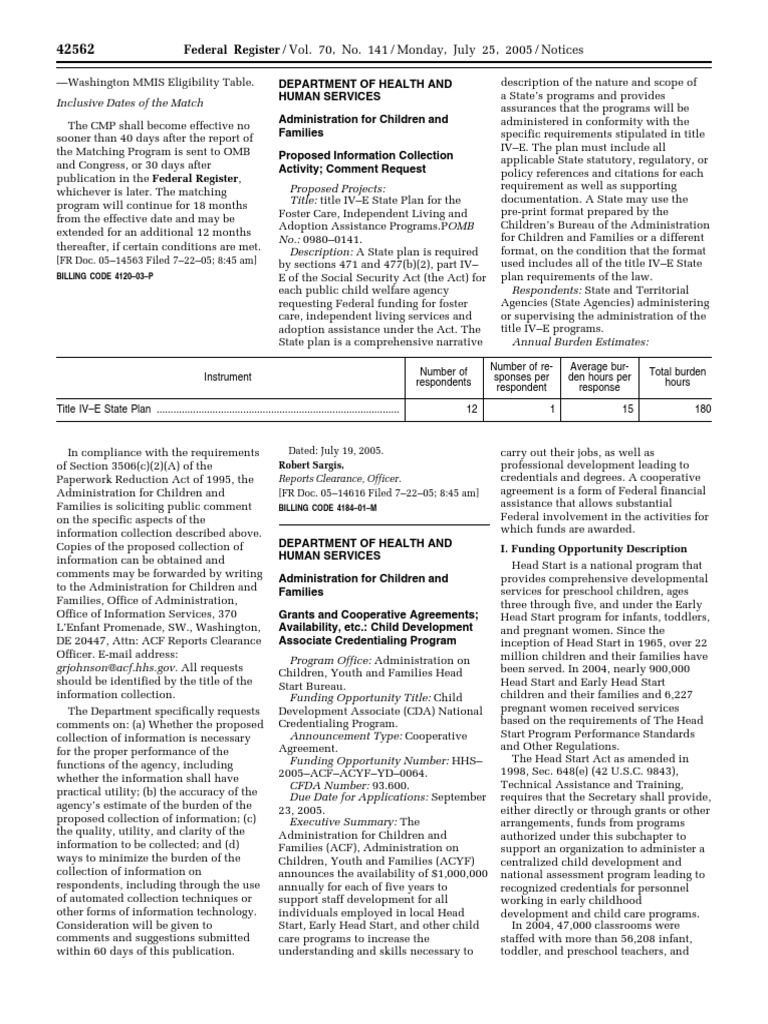 Notice: Grants and Cooperative Agreements Availability, Etc.: Child Development Associate ...