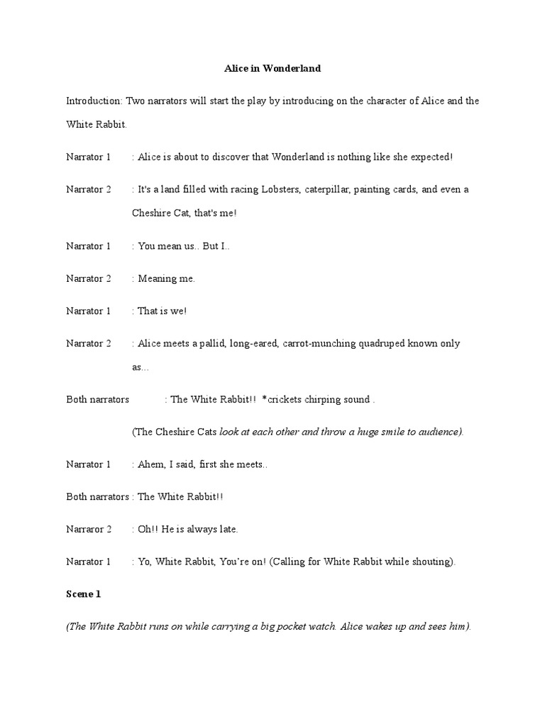 Alice in Wonderland Script | PDF | Lewis Carroll | English Children's Novels