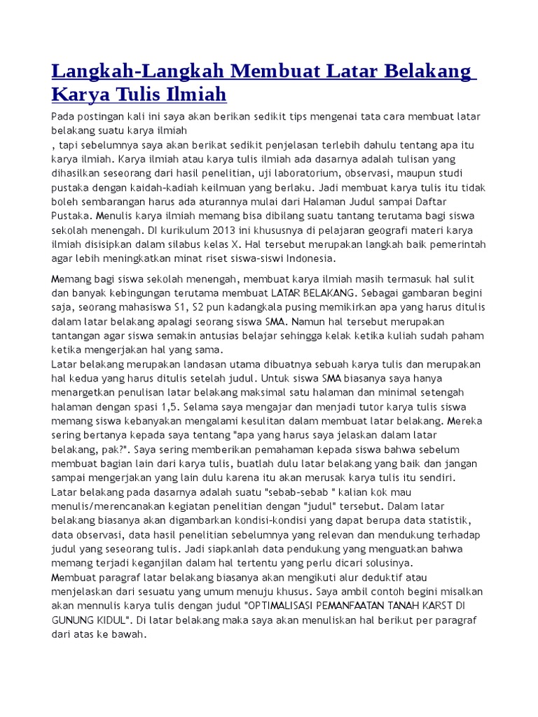 Langkah-Langkah Membuat Latar Belakang Karya Tulis Ilmiah | PDF ... Langkah-Langkah Membuat Latar Belakang Karya Tulis Ilmiah | PDF ...