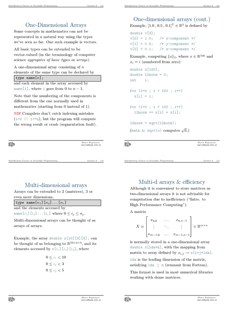One Dimensional Array and Multi-Dimensional Arrays PDF | PDF | Matrix ...