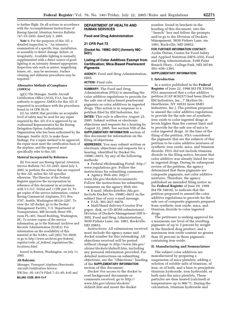 Rule: Color Additives: Mica-Based Pearlescent Pigments | PDF | Resource ...