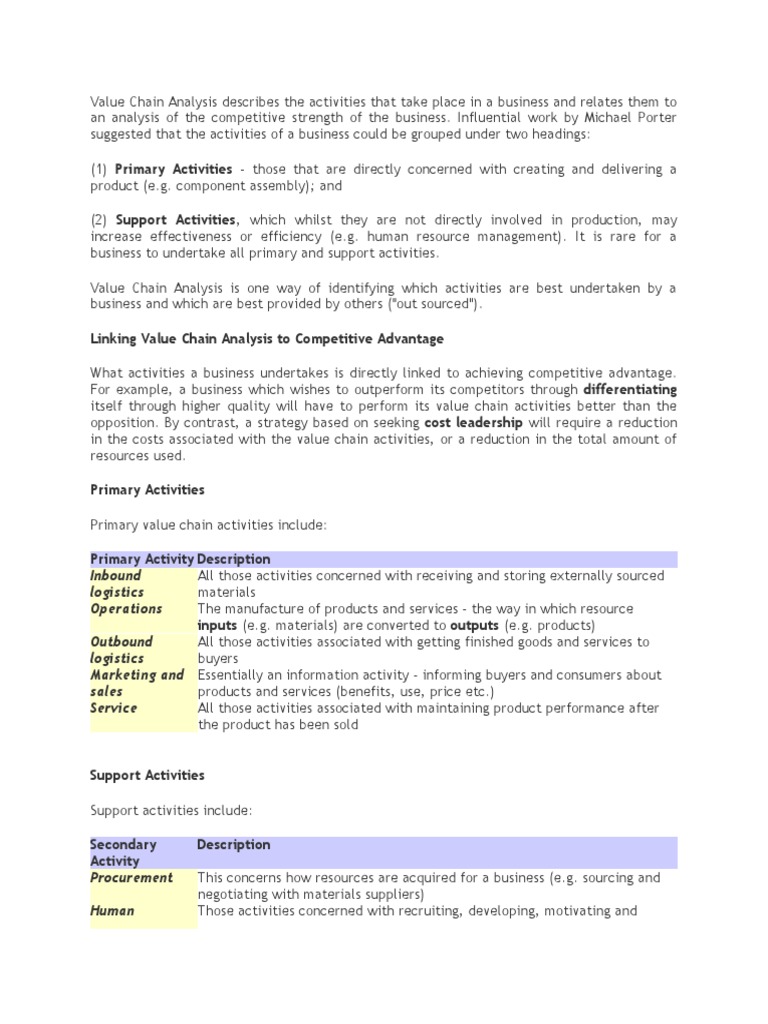 Value Chain Analysis | Download Free PDF | Value Chain | Competitive ...