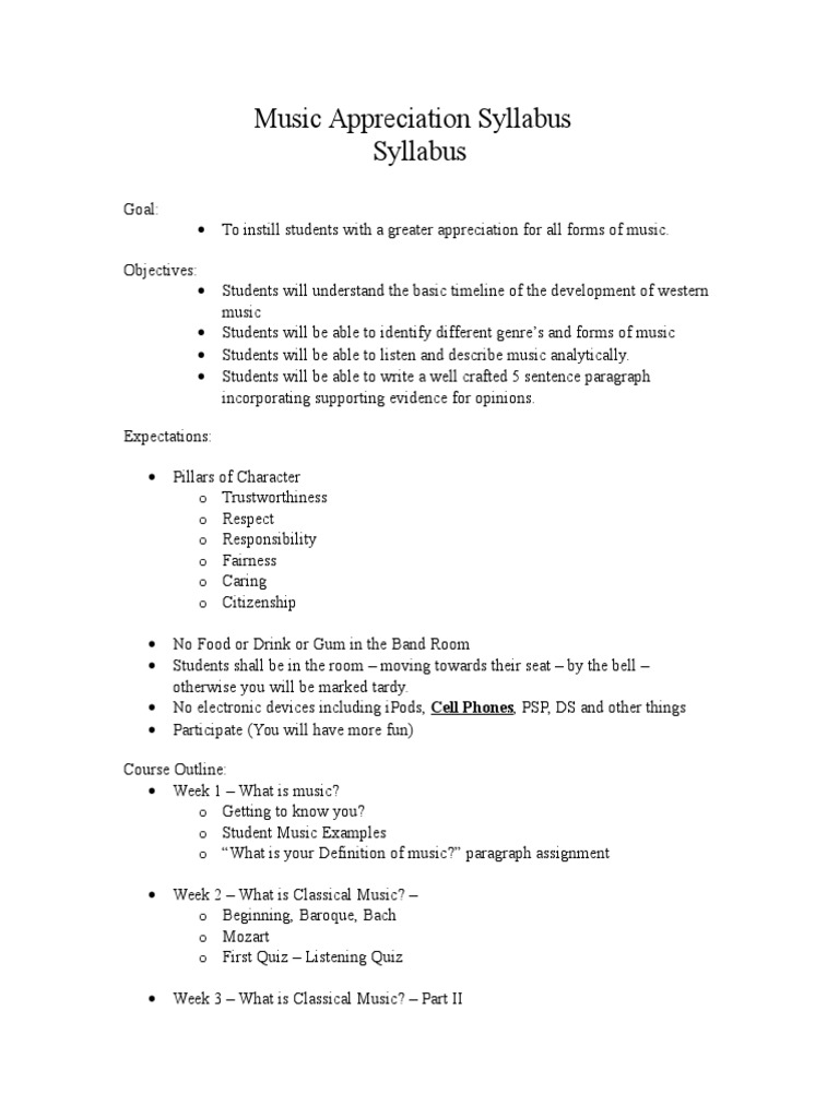 Intro To Music Syllabus | PDF