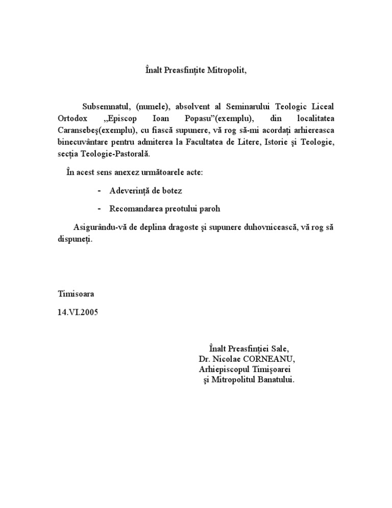 Cerere inscriere facultate