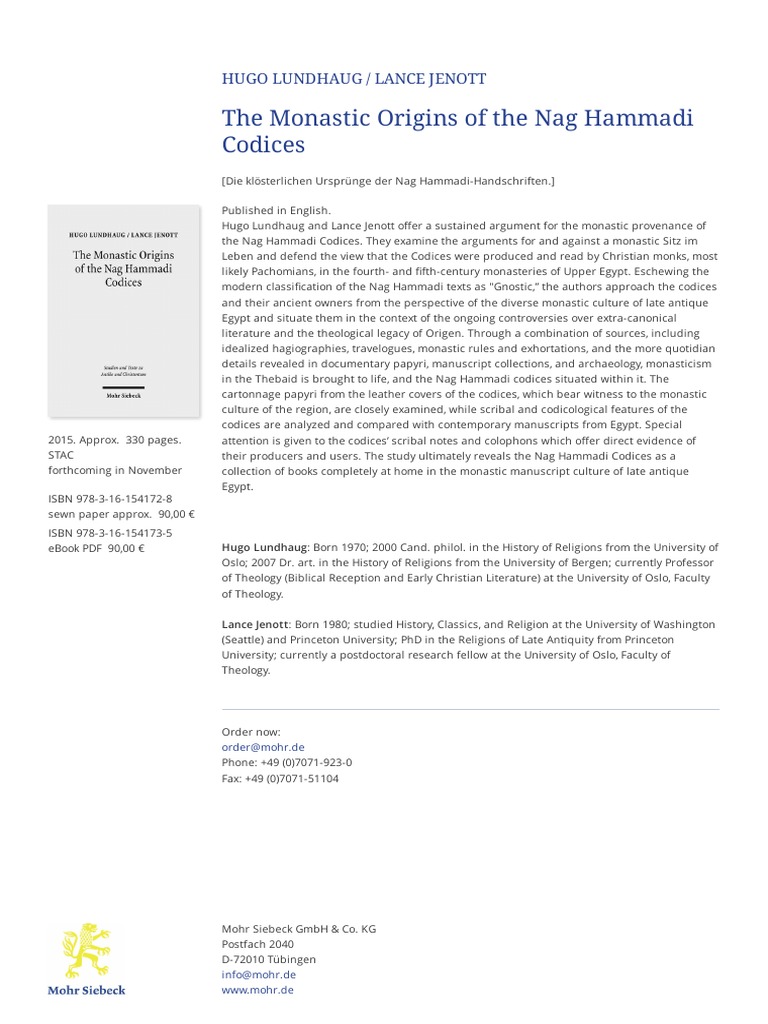 The Monastic Origins of The Nag Hammadi Codices | PDF