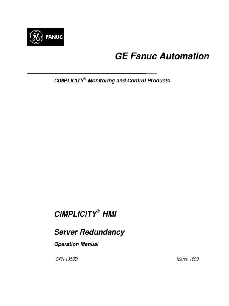 GFK1353D - CIMPLICITY HMI Server Redundancy Operation Manual | PDF | Server (Computing ...