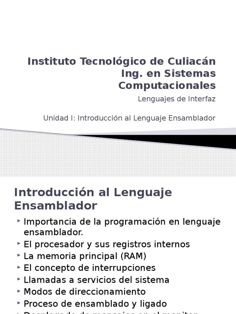 Unidad I Introducción Al Lenguaje Ensamblador | PDF | Lenguaje ensamblador | Programa de computadora