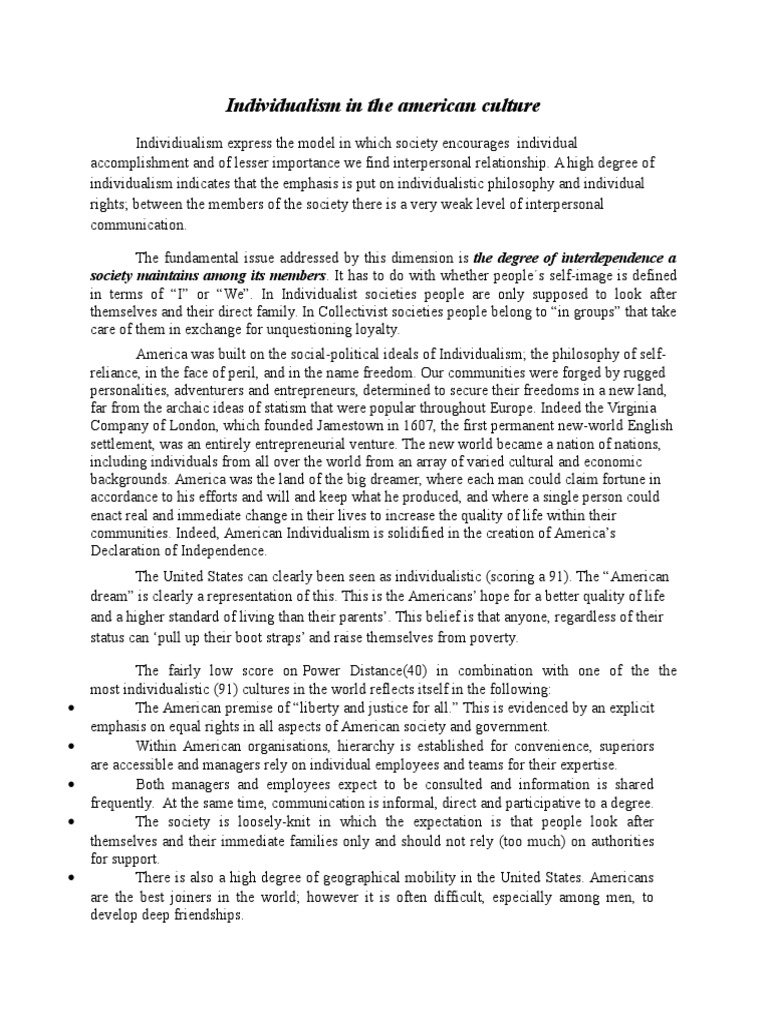 Individualism in The American Culture. | PDF | Individualism | Collectivism