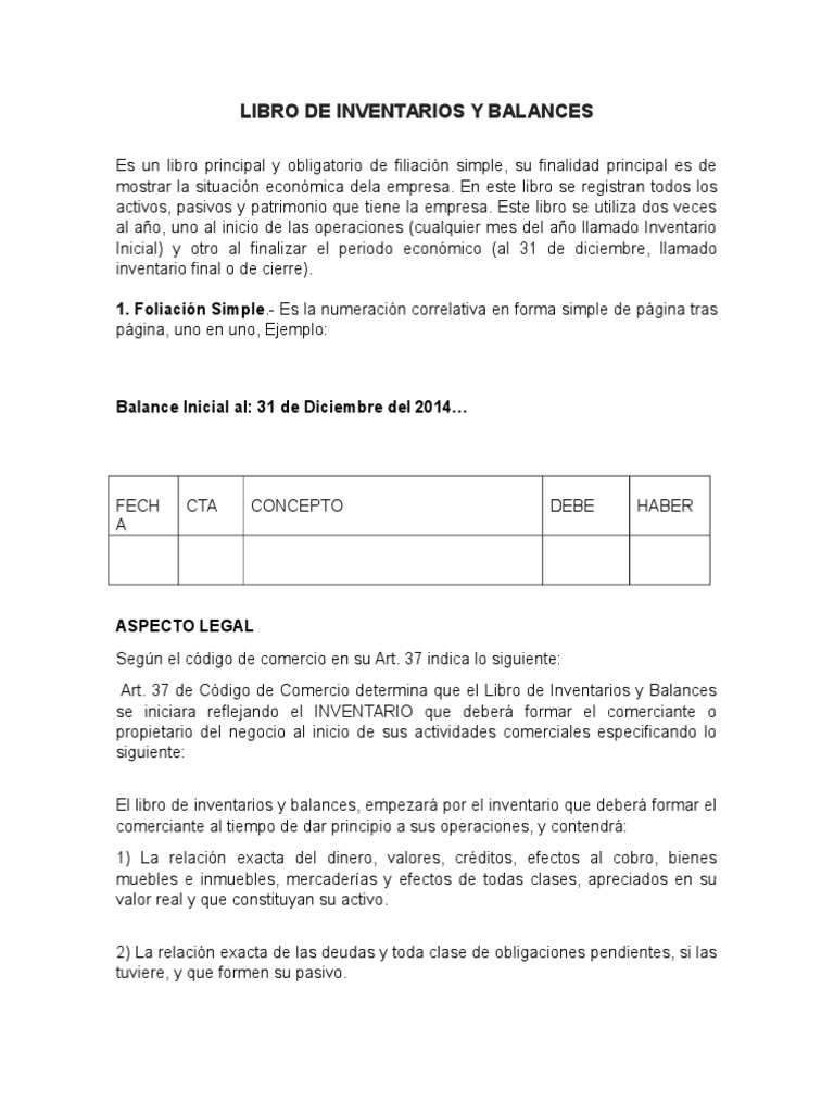 Libro de Inventarios y Balances | PDF | Contabilidad | Hoja de balance