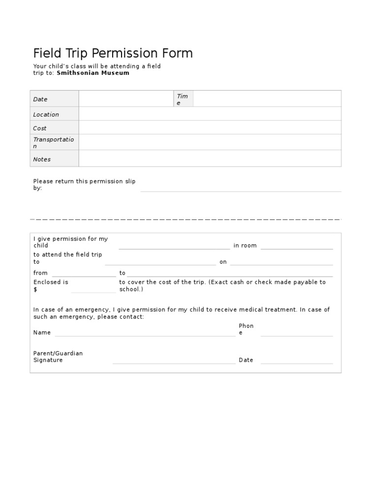 Field Trip Permission Slip Template | PDF