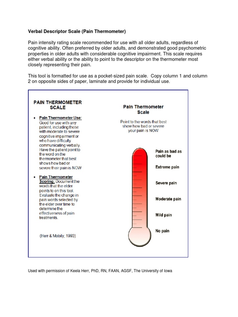 Verbal Descriptor Scale (Pain Thermometer) | PDF