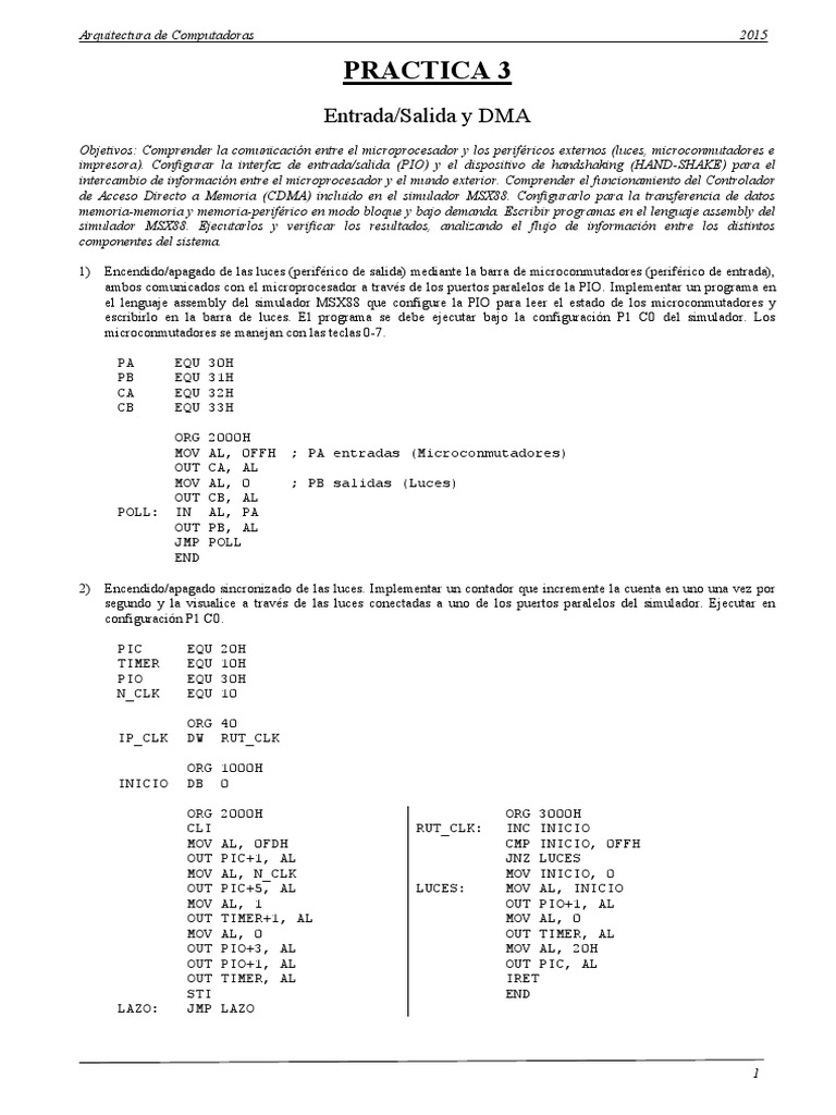 Prácticas de E/S y DMA en MSX88 | PDF | Periférico | Hardware de la computadora