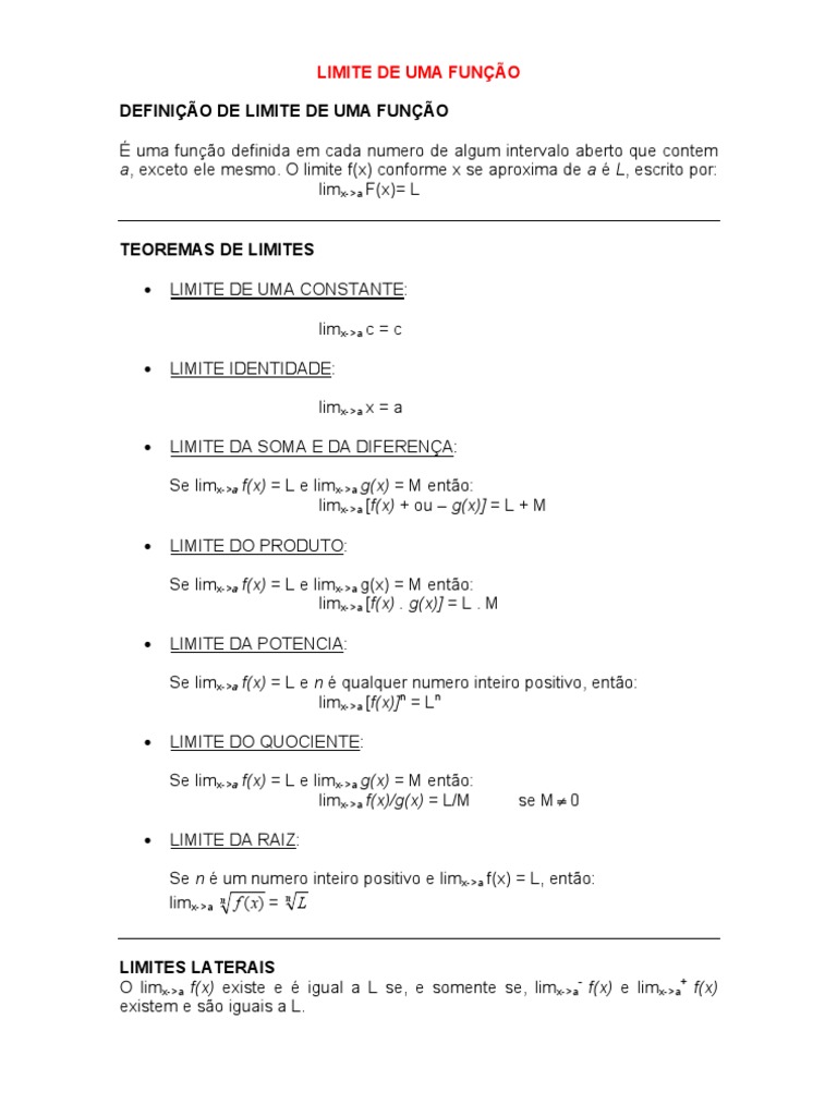 Limite de Uma FunÇÃo DefiniÇÃo de Limite | PDF | Derivado | Função contínua