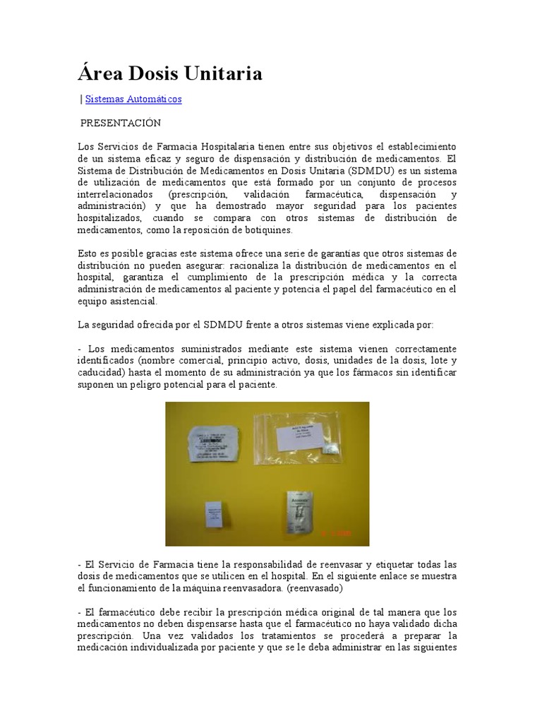 Área Dosis Unitaria | PDF | Farmacia | Medicamentos con receta