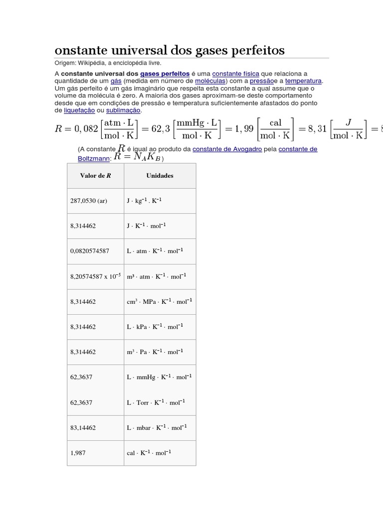 Constante Universal Dos Gases Perfeitos | PDF