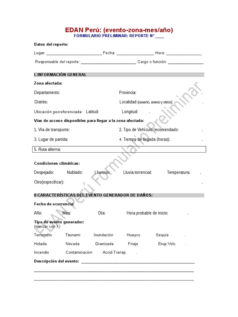 EDAN Perú Formulario Preliminar | PDF | Temblores | Agua