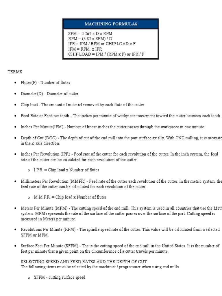 Machining Formulas | PDF
