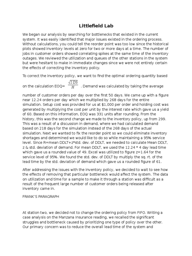 Littlefield Simulation | PDF | Inventory | Simulation