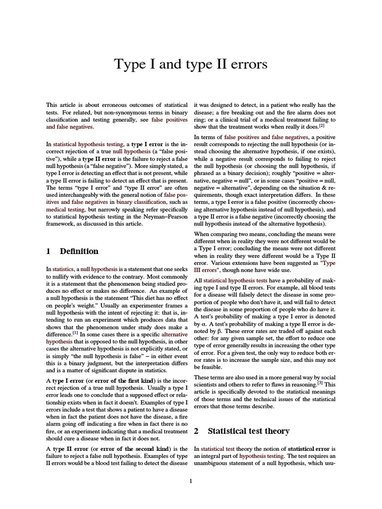 Type I and Type II Errors | PDF | Type I And Type Ii Errors ...