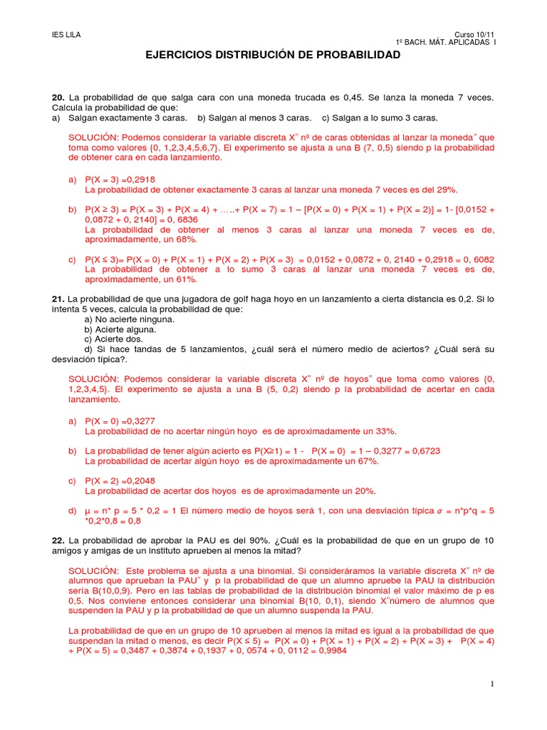 Solucic3b3n Ejercicios Binomial | PDF | Probabilidad | Distribución de probabilidad
