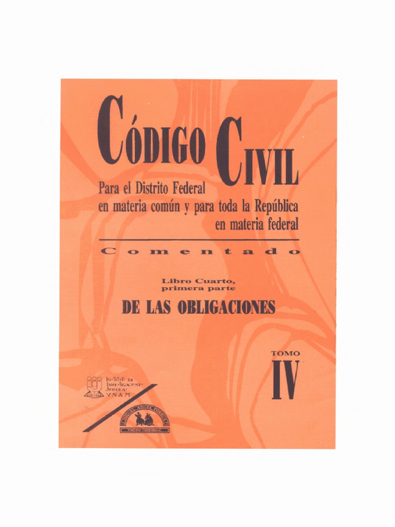 Codigo Civil Mexico Tomo IV - Libro Cuarto - I Parte - de Las ...