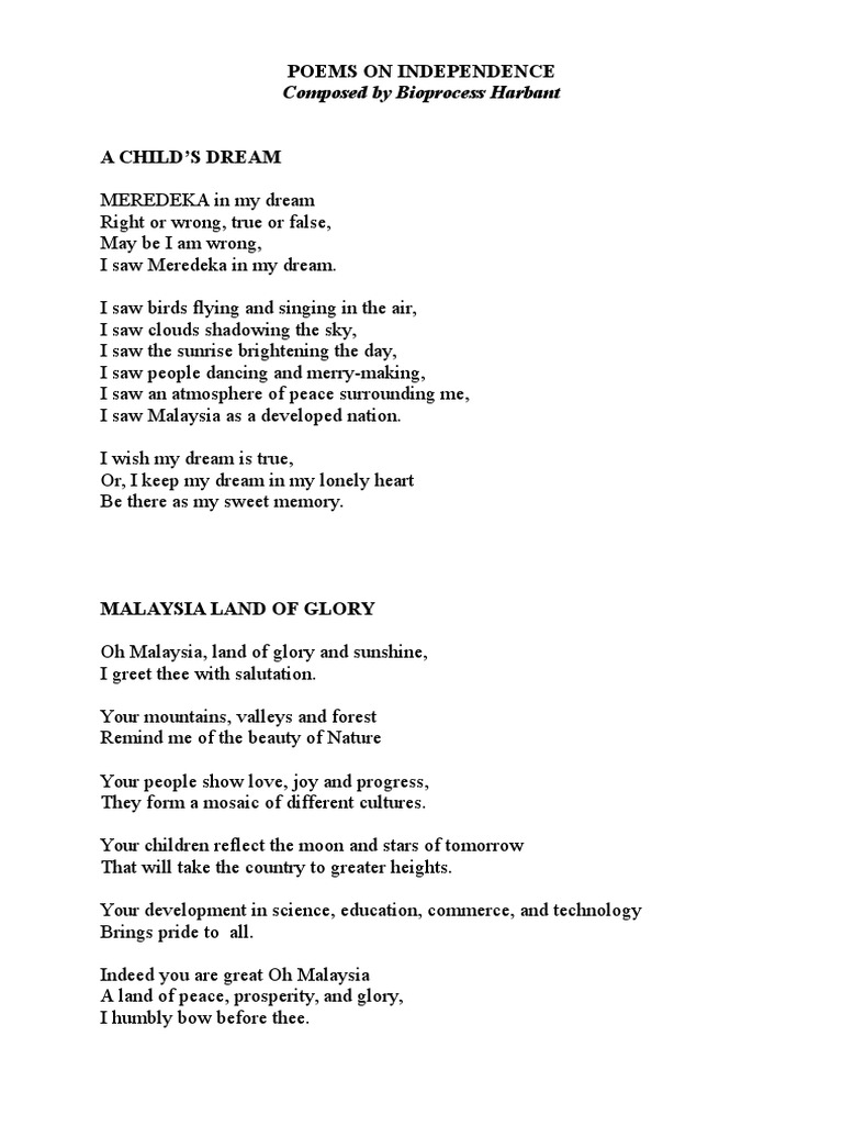Poems On Independence: Composed by Bioprocess Harbant | PDF