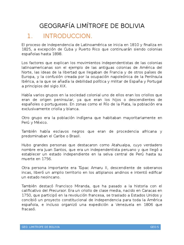 Geografía Limítrofe de Bolivia | PDF | America latina | Imperio español