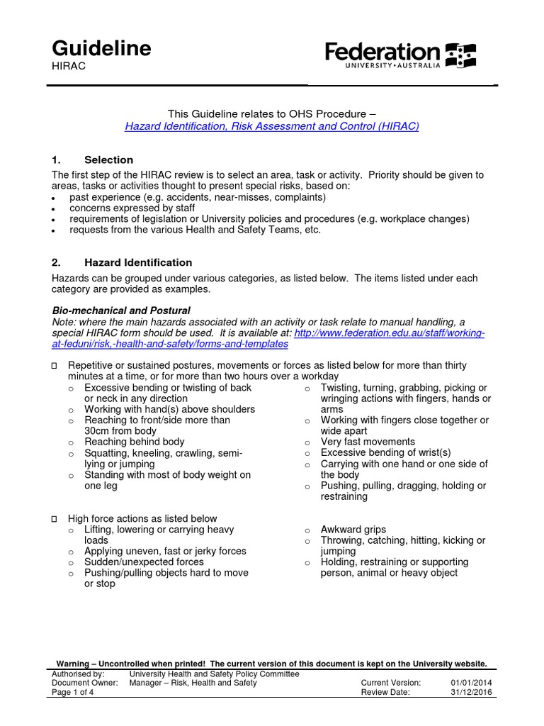 HIRAC Guideline | PDF | Personal Protective Equipment | Occupational ...
