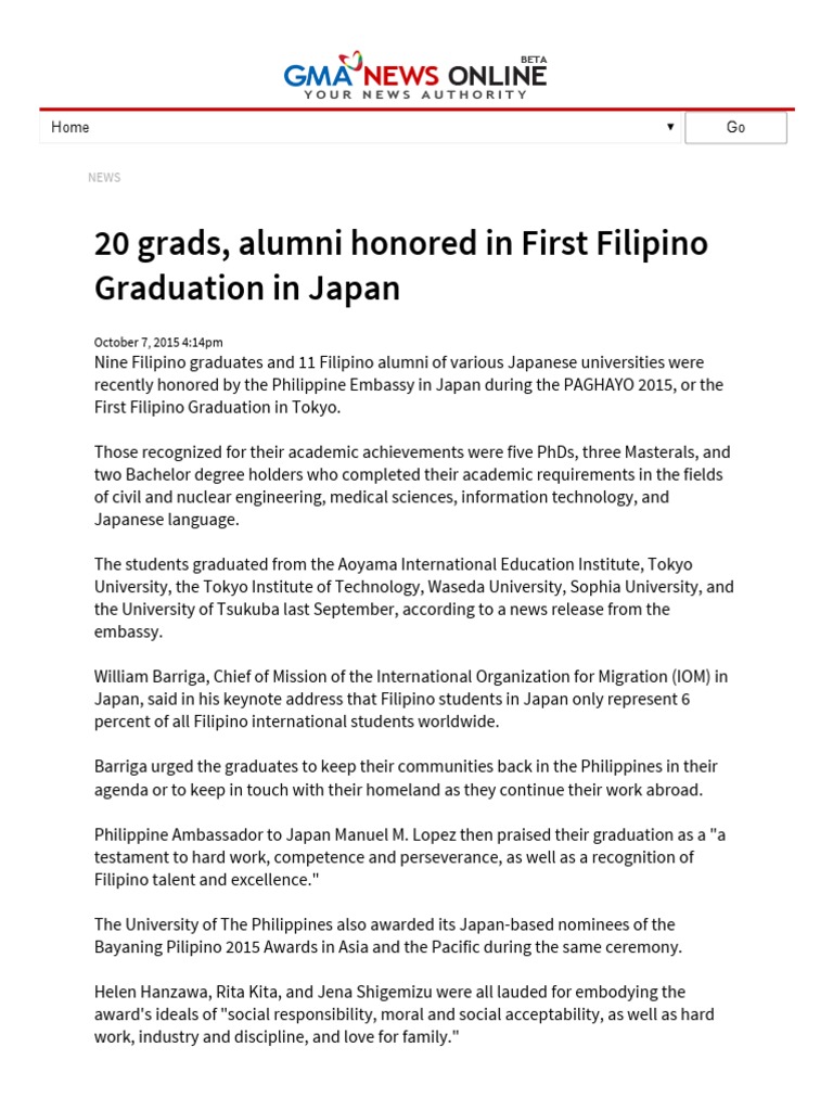 20 Grads, Alumni Honored in First Filipino Graduation in Japan - News ...