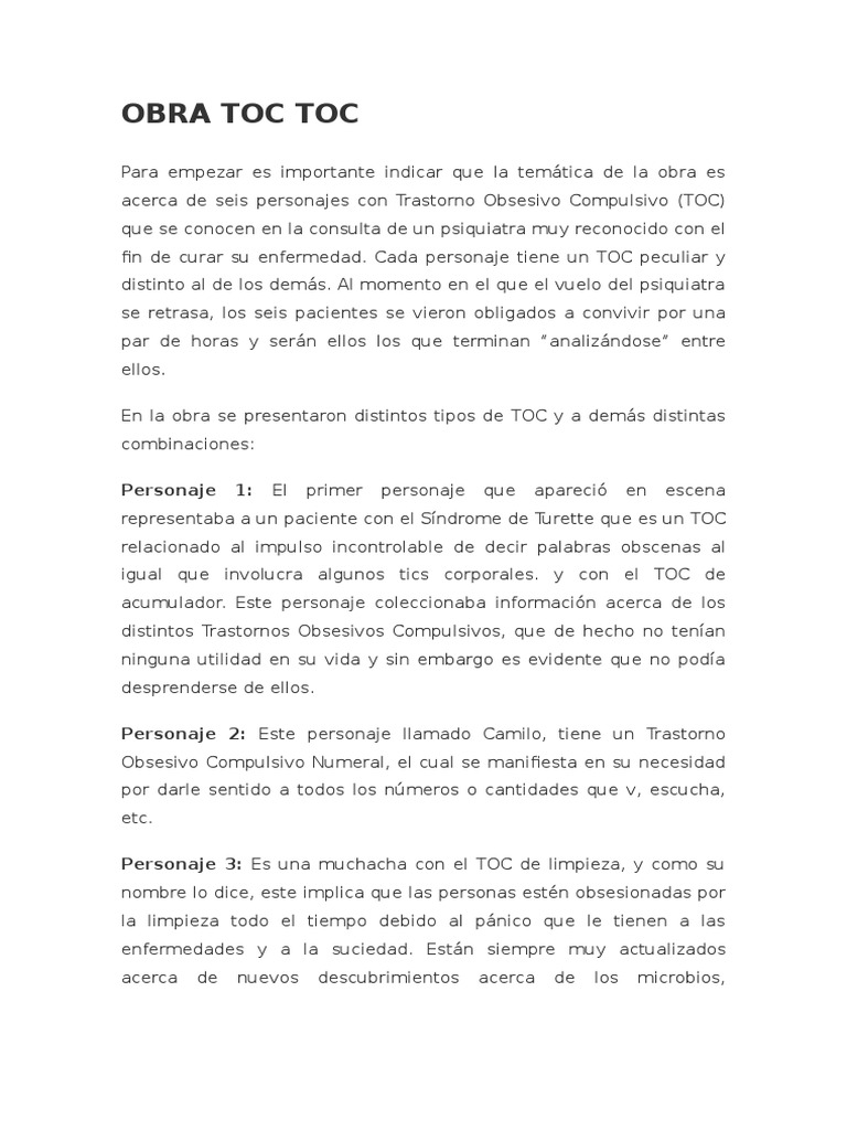 Analisis TOC TOC | PDF | Desorden obsesivo compulsivo | Ansiedad