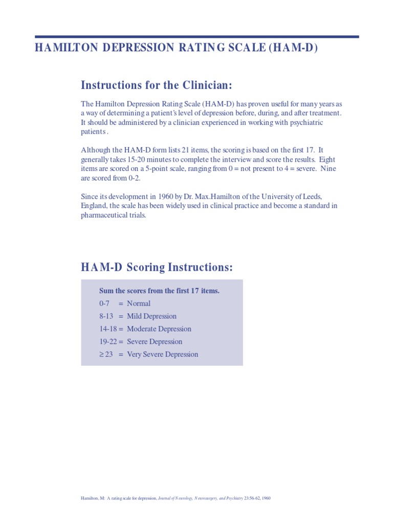 Hamilton D Scoring | PDF | Major Depressive Disorder | Psychiatry