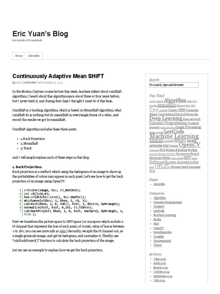 OpenCV, Meanshift, Camshift | PDF | Probability Density Function | Cluster Analysis