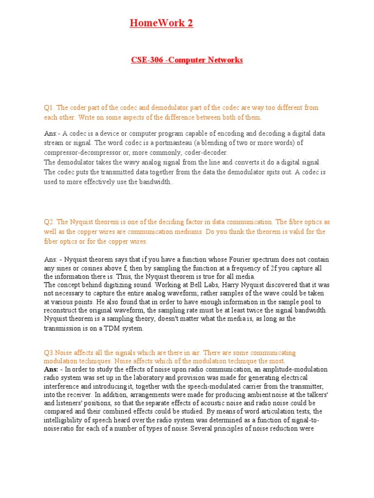 CSE 306 Computer Networks | PDF | Multiplexing | Codec