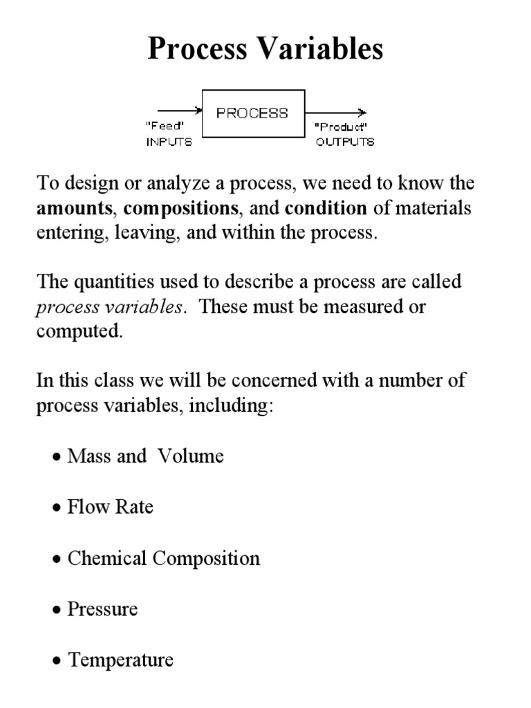 Process Variables: Amounts, Compositions, and Condition of Materials ...