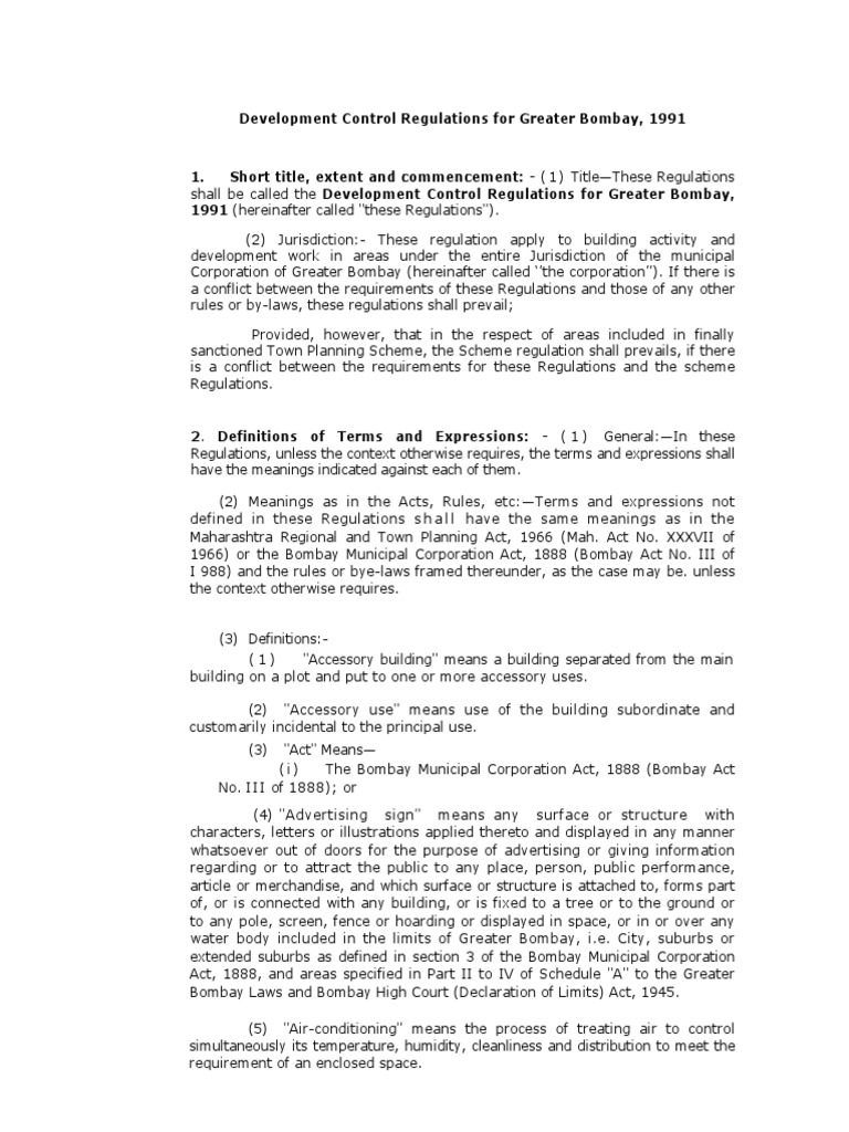 BMC Development Control Regulations 1991 | PDF | Wall | Basement