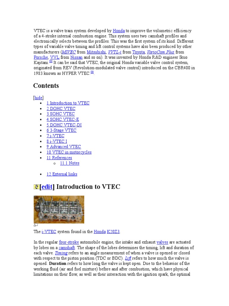 VTEC Is A Valve Train System Developed by Honda To Improve The ...
