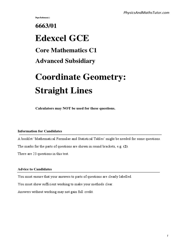 C1 Coordinate Geometry - Straight Lines | PDF | Line (Geometry) | Tangent