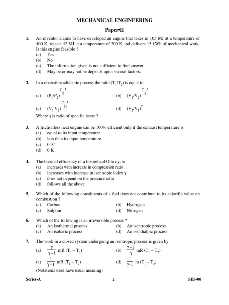 MECHANICAL ENGINEERING Paper-II PDF | PDF | Entropy | Fluid Dynamics