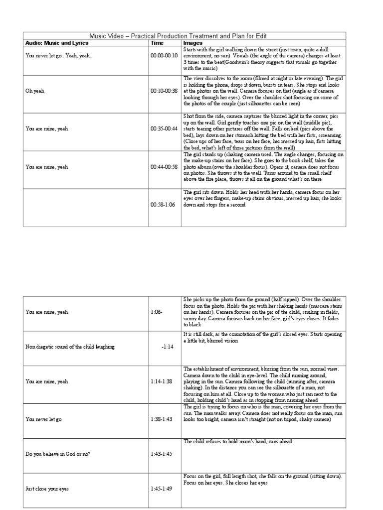 Music Video Production Treatment | Download Free PDF | Camera | Leisure