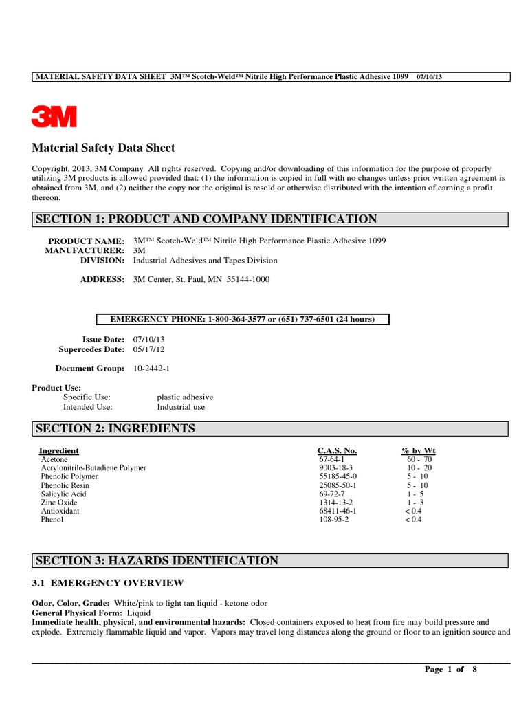 3M 1099 MSDS | PDF | Volatile Organic Compound | Personal Protective ...