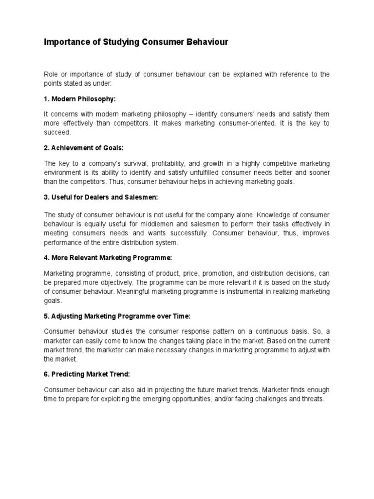 Importance of Studying Consumer Behaviour | PDF | Consumer Behaviour | Behavior
