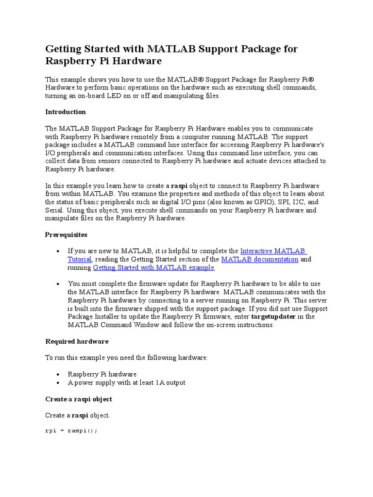 Getting Started With MATLAB Support Package For Raspberry Pi Hardware | PDF | Domain Name System ...