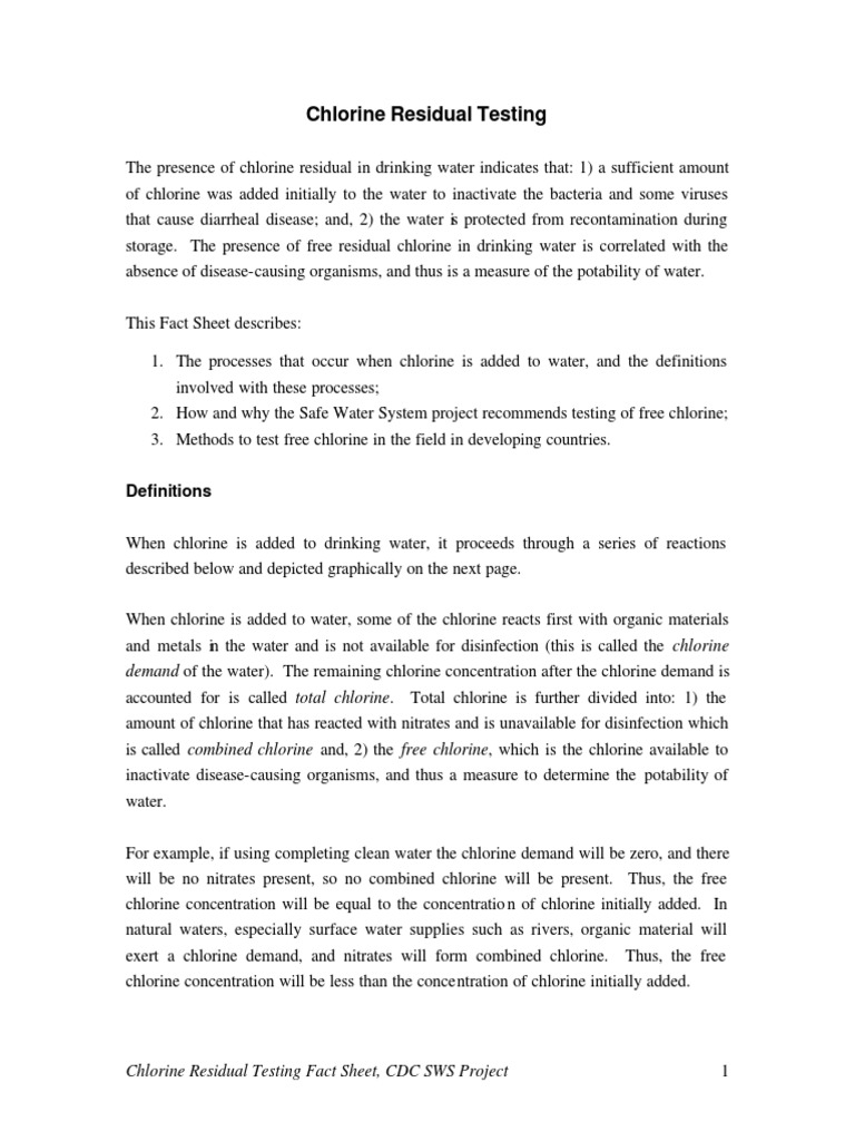 Chlorine Residual Testing Fact Sheet | PDF