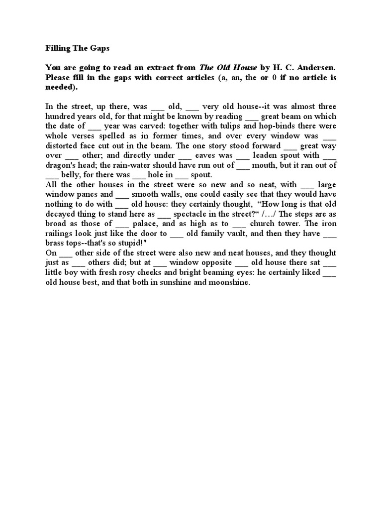Article Fill-in Exercise: The Old House | PDF | Social Science | Poetry