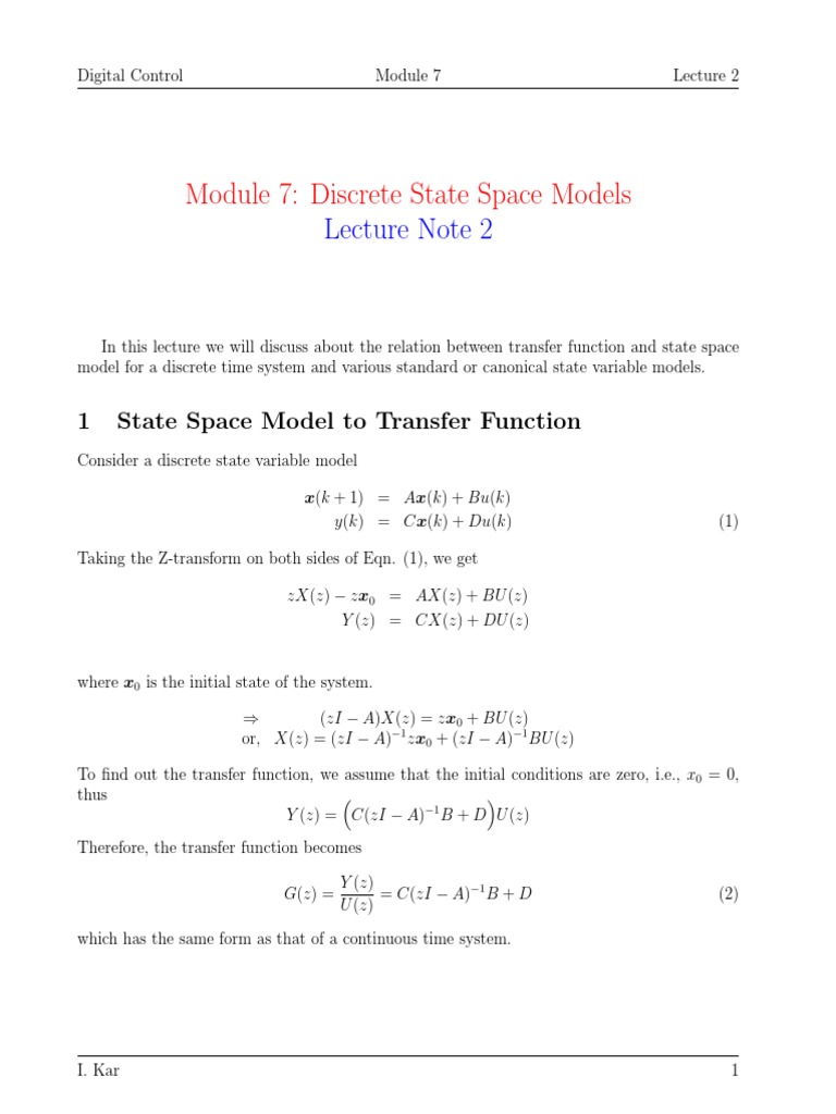 Module 7: Discrete State Space Models: Lecture Note 2 | PDF ...