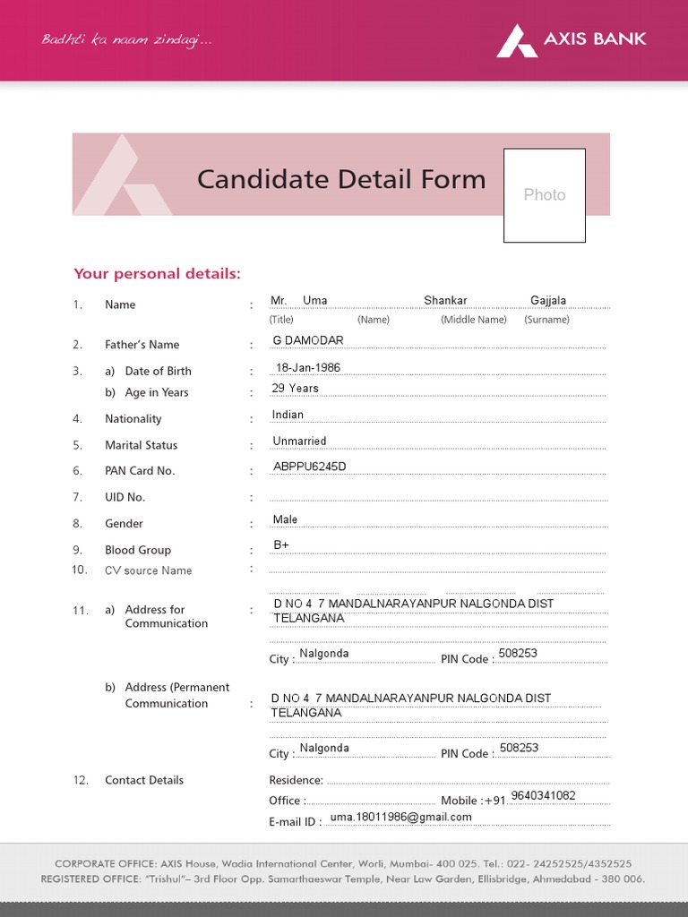 Candidate Detail Form: Your Personal Details | PDF | Government ...